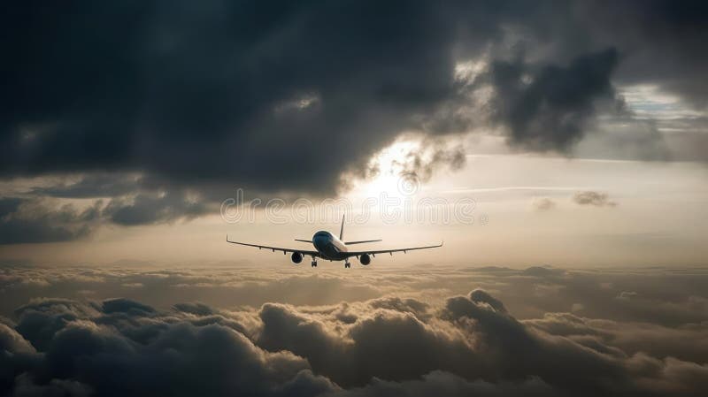 A Moving Shot of a Plane Taking Off and Soaring into the Clouds Created ...