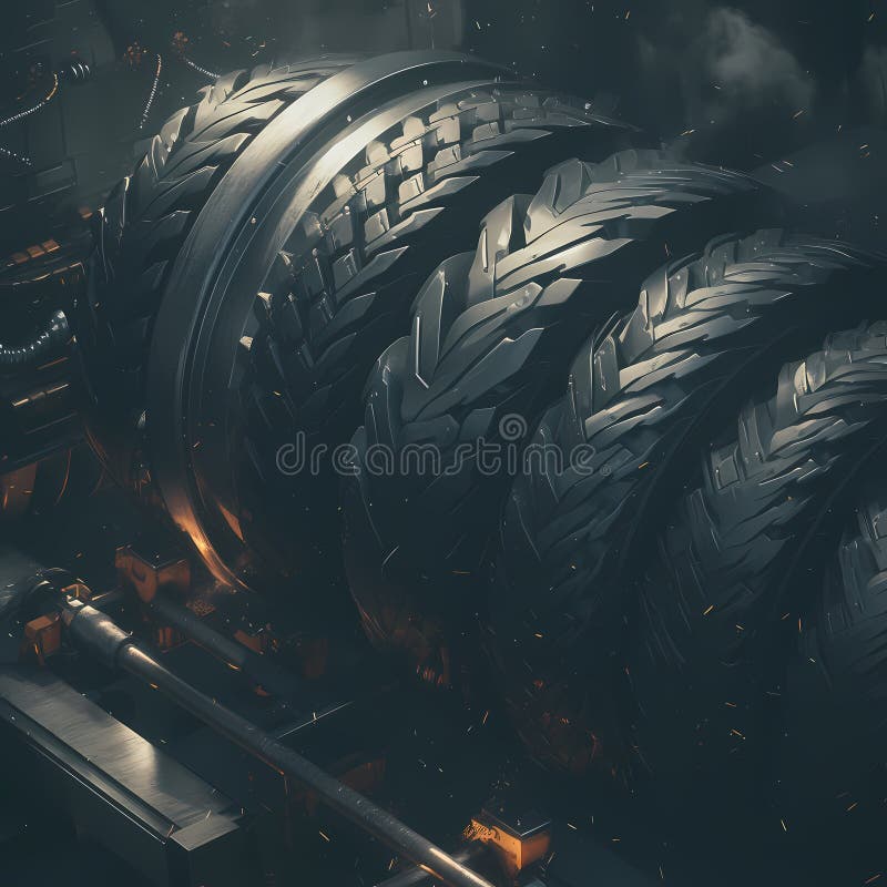 High-Powered Tire Manufacturing Machine in Action Stock Illustration ...