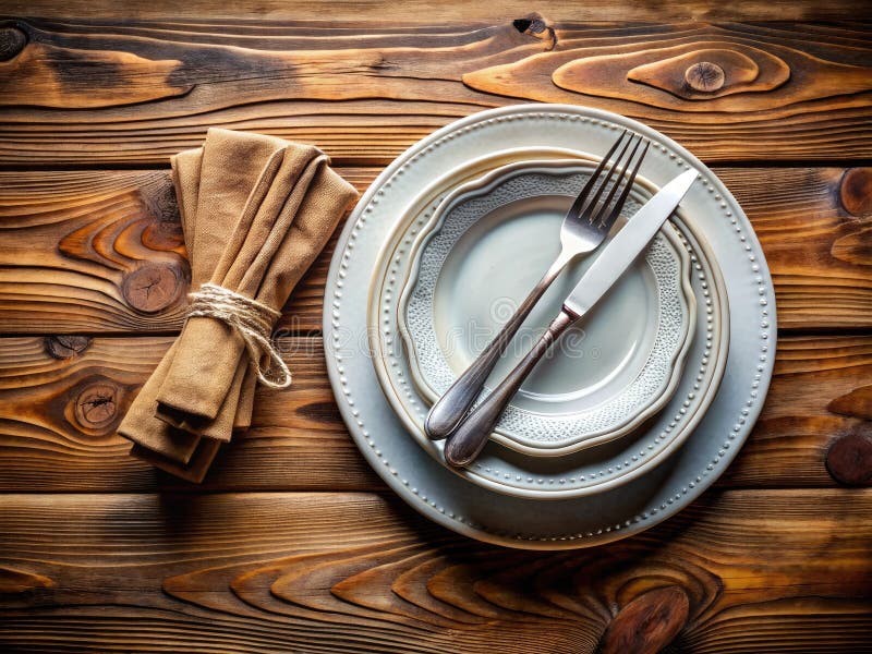 Rustic Elegance a Vintage Silverware Table Setting on a Wooden Table Captured in Stunning Detail ...