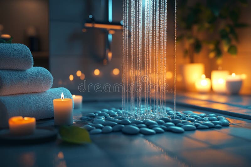 A Relaxing Bathroom Scene Featuring Soothing Candles and Warm Lighting ...