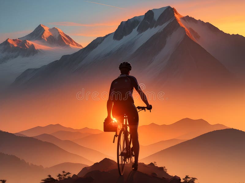 Serene Morning Ride: Mountain Biking at Sunrise Stock Illustration ...