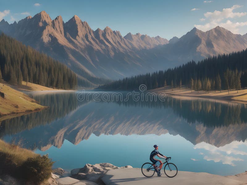 Serene Morning Ride: Mountain Biking at Sunrise Stock Illustration ...