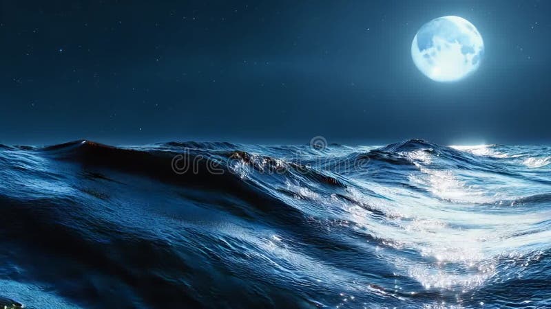 Gentle Ocean Waves Glistening Under Moonlight at Night Showcasing ...