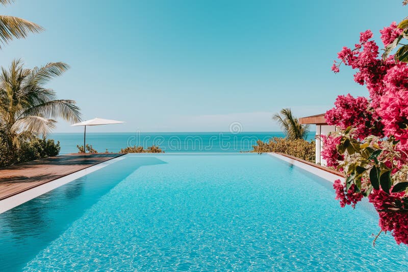 Relaxing Infinity Pool at a Tropical Resort Overlooking the Ocean with ...