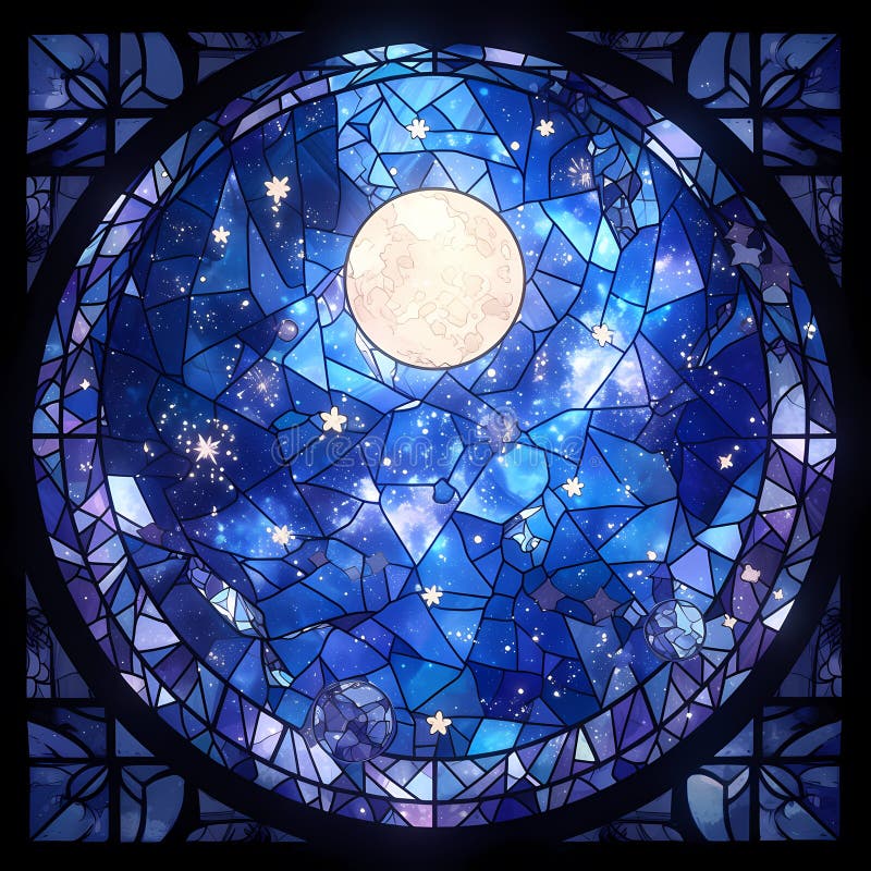 Illuminated Stained Glass Moonrise Stock Illustration - Illustration of ...