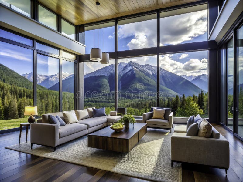 Stunning Mountain Modern Living Room with Panoramic Views a Serene and ...