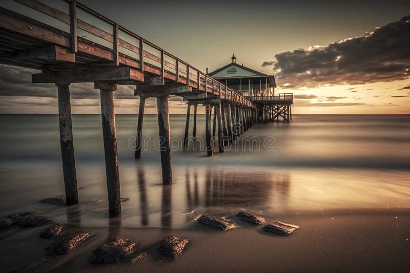 Experience the Tranquility of a Rustic Wooden Dock at Sunset with ...