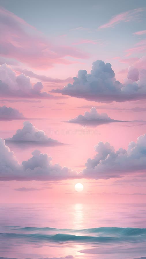 Pastel Sunset View in a Calm Ocean Stock Illustration - Illustration of ...