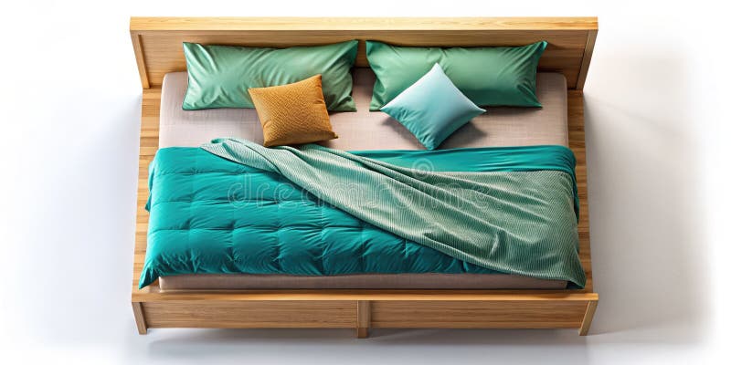 A Luxurious FullSize Bed Captured from Above a TopDown View of Comfort ...