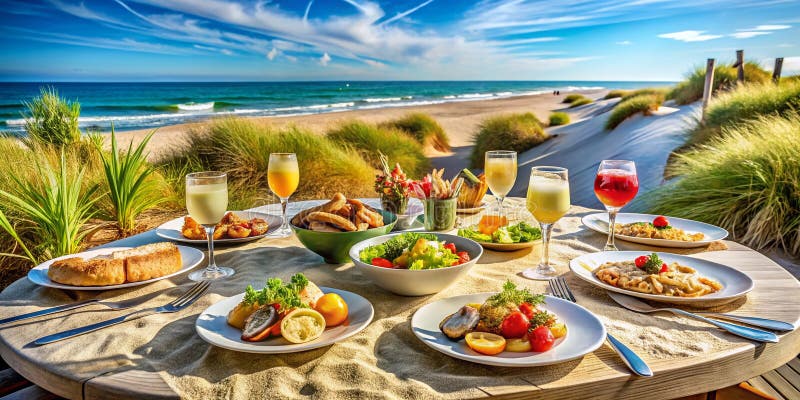 Beachfront Dining Delight Fresh Seafood Vibrant Salads and Refreshing ...