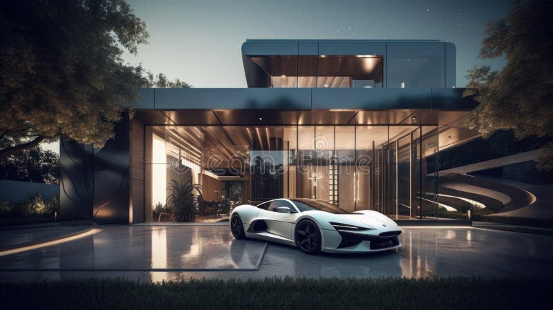 Luxury House & Super Car: a Sight To Behold! Stock Photo - Image of ...