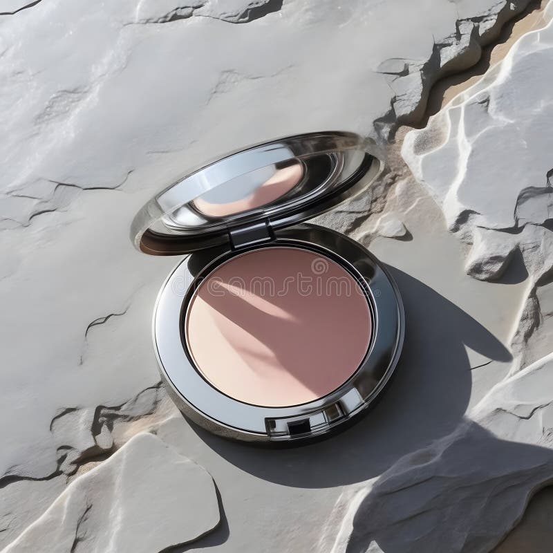 Glistening Elegance a Luxurious Makeup Compact on Stone with Dewdrops ...
