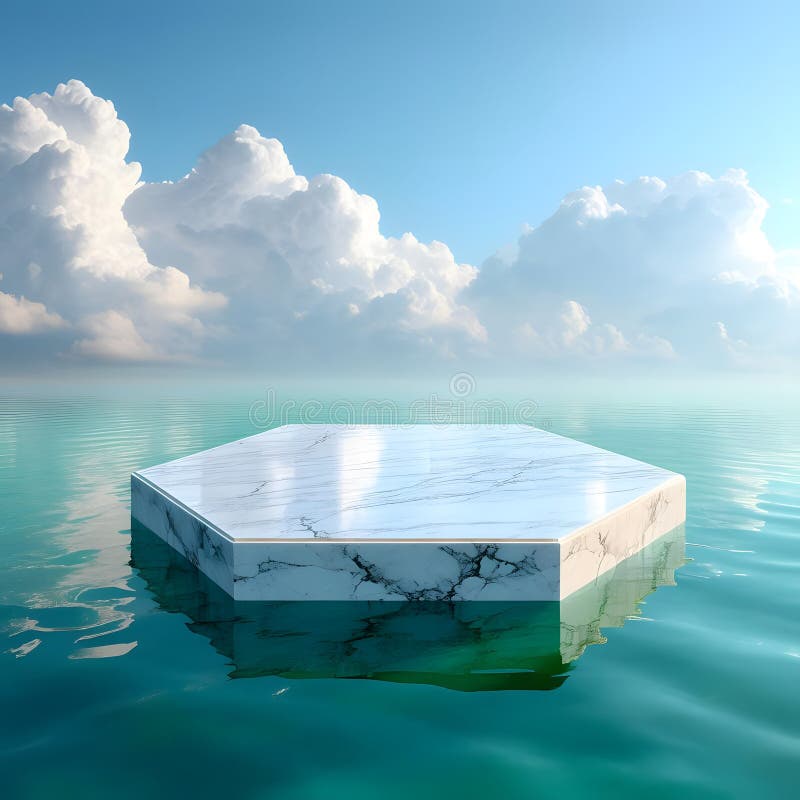 Serene Reflections Marble Hexagonal Floating Podium Stock Illustration ...