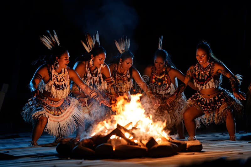 Indigenous Women in Traditional Regalia Performing a Ritual Around a ...
