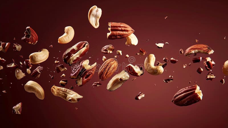 Experience a Vibrant Explosion of Mixed Nuts Captured Mid-air, Set ...