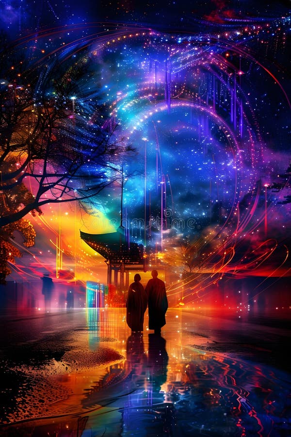 Sacred Embrace of Divine Union in Vibrant Colors Generative AI Stock ...