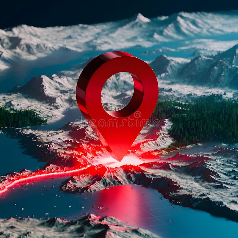 Highly Detailed 3D Map with Glowing Red Location Marker – Immersive ...