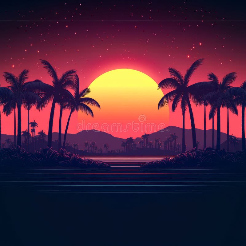 Experience the Vivid Retro Synthwave Landscape at Dusk Stock Image ...