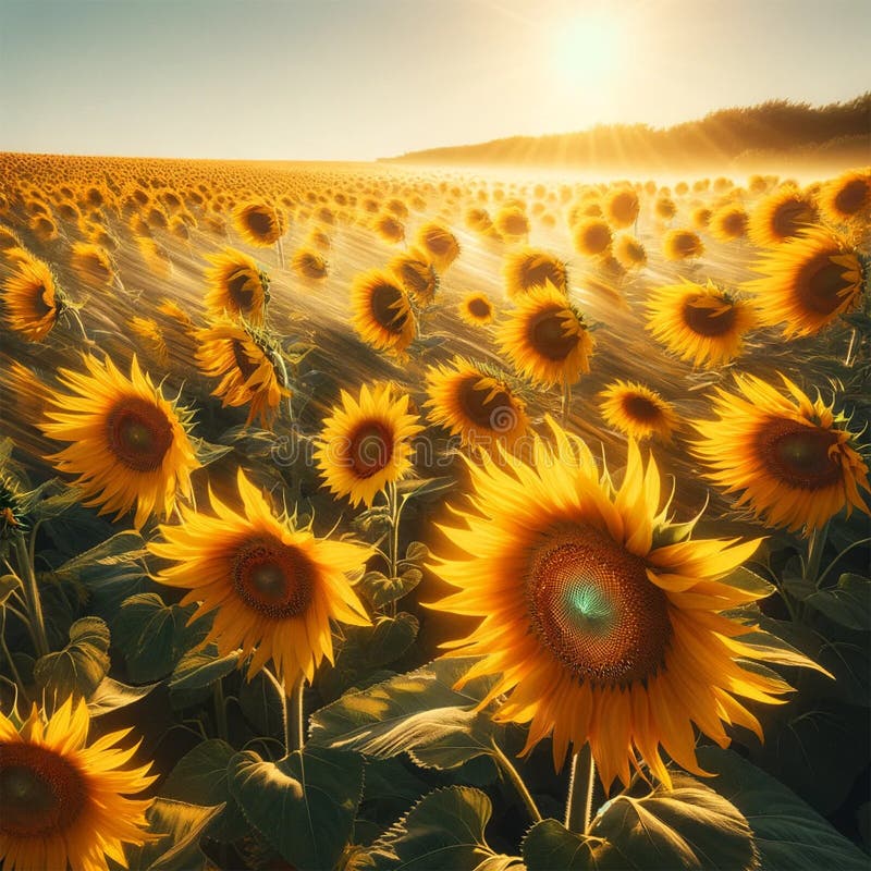 Fields of Sunshine: Radiant Sunflowers in Bloom Stock Illustration ...