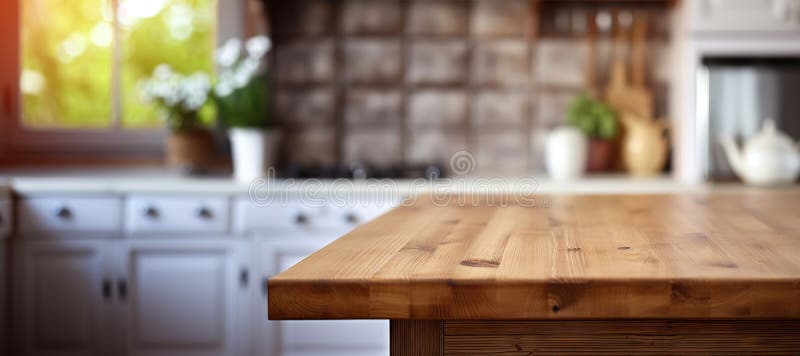 Warm Wooden Elegance: Neat Table Set Against a Softly Blurred Kitchen ...