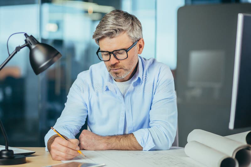 Architect Designer Head Working on Projector Portrait Close Up Photo ...