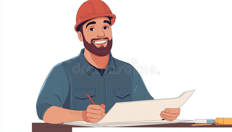 Experienced Architect Smiling at Camera while Working on Building Plan ...