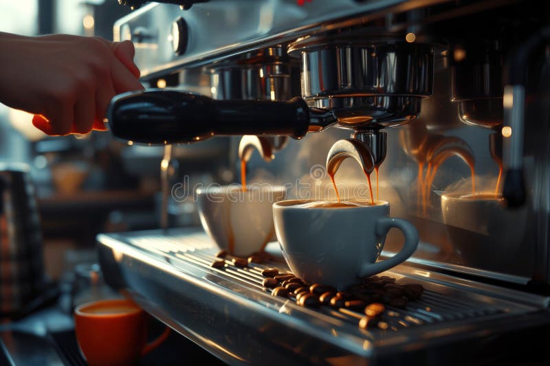 An Experienced Barista Makes Coffee in Cafe Using Coffee Machine Stock ...