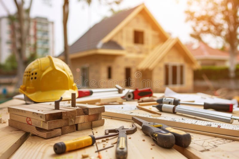 Experienced Builder with Construction Tools in Background of House ...