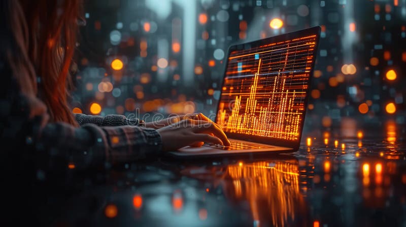 Experienced Businesswoman Looking at Financial Data with Graphics and ...