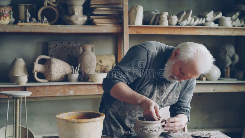 Experienced Craftsman is Making Ear for Ceramic Bowl and Fixing it on ...