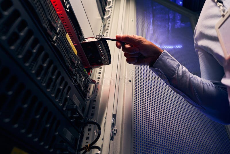 Experienced Data Center it Technician Installing HDD Stock Photo ...