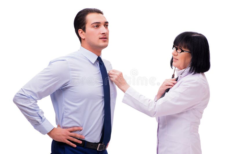 The Experienced Doctor Examining Young Man Isolated on White Stock ...