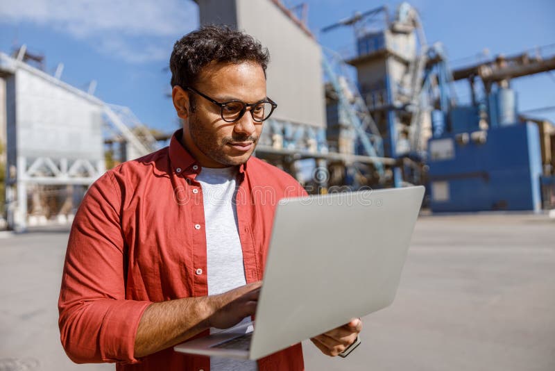 Experienced Engineer Working Hard at Construction Industry Stock Image ...