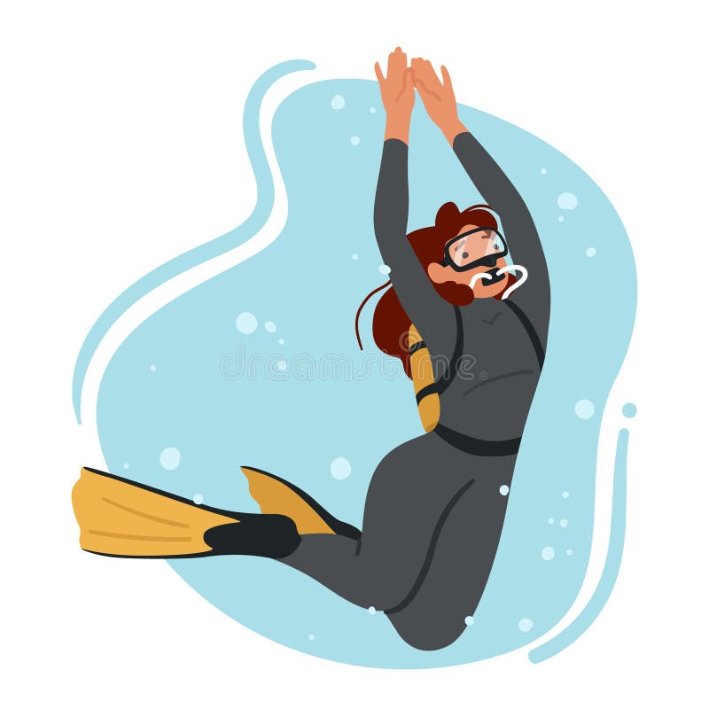 Experienced Female Character Diver Wears Scuba Gear Explore and Study ...