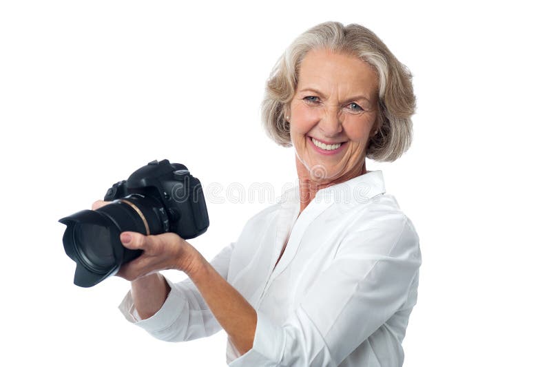 Experienced Female Photographer with Camera Stock Photo - Image of ...