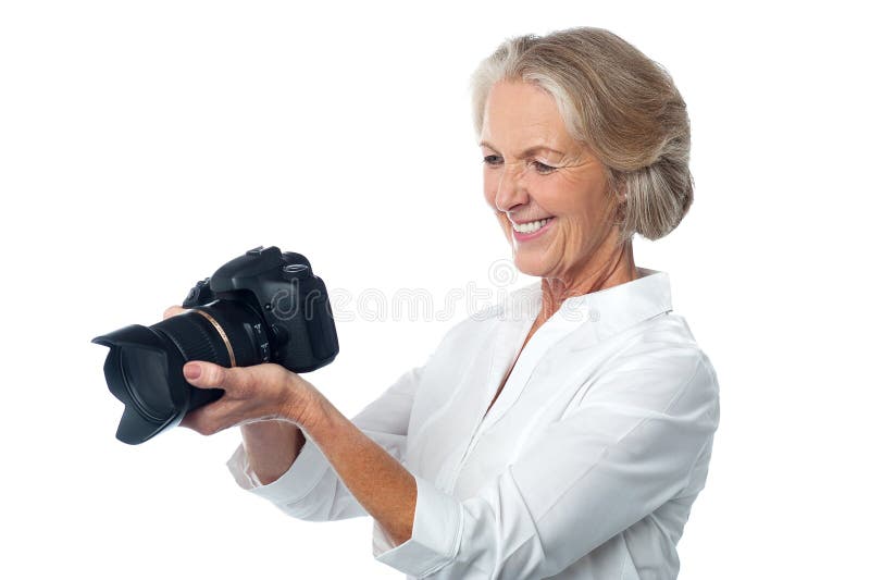 Experienced Female Photographer with Camera Stock Photo - Image of ...