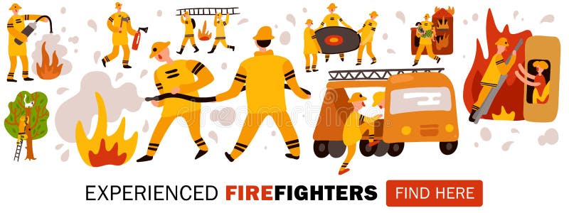 Experienced Fire Fighters Header Illustration Stock Vector ...
