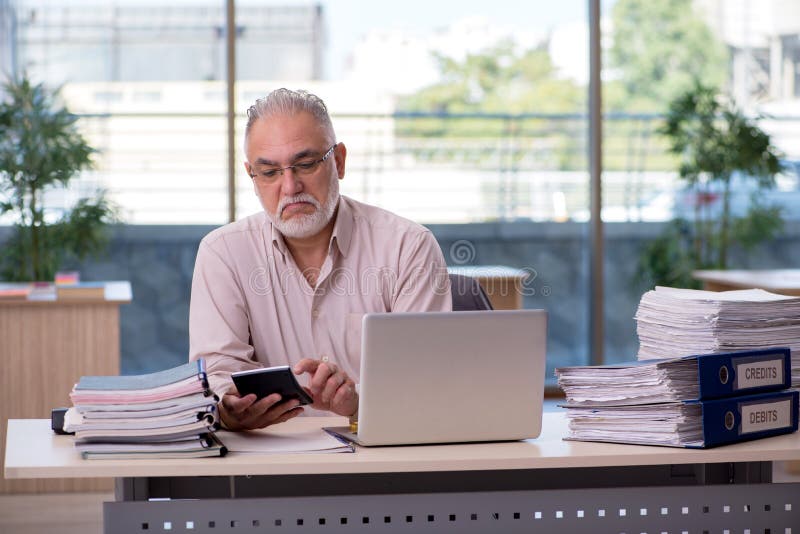 Old Male Bookkeeper in Budget Planning Concept Stock Photo - Image of ...