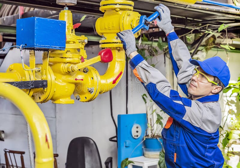 An Experienced Operator Service Gas Boiler Equipment Stock Photo ...