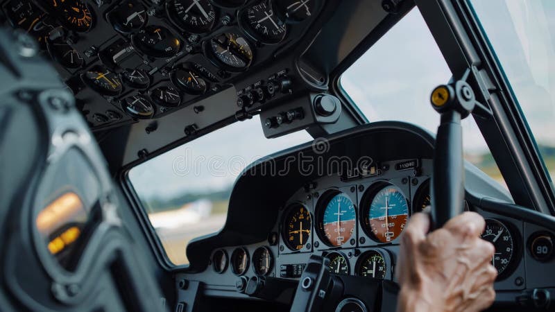 Experienced Pilot Skillfully Operates Various Instruments and Controls ...