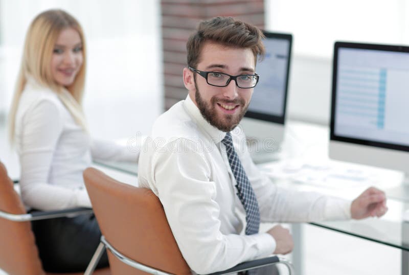 Experienced Programmer Sitting in Front of the Monitor. Stock Image ...
