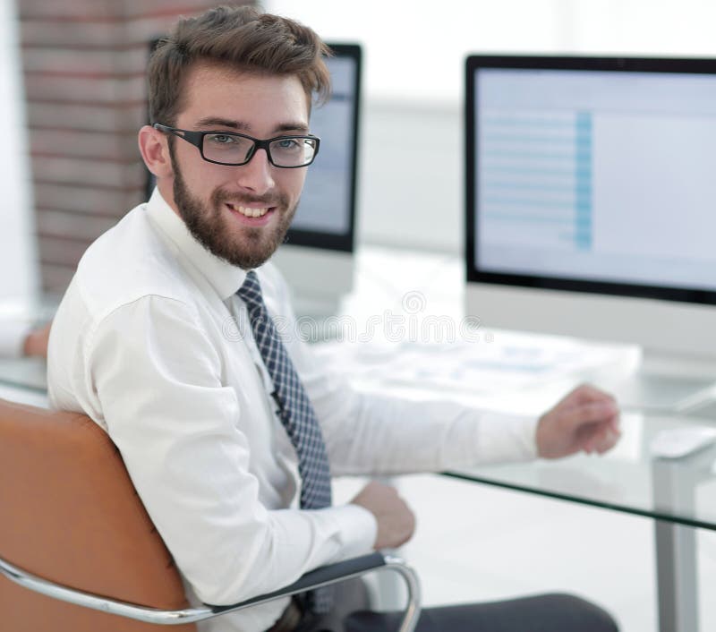Experienced Programmer Sitting in Front of the Monitor. Stock Photo ...
