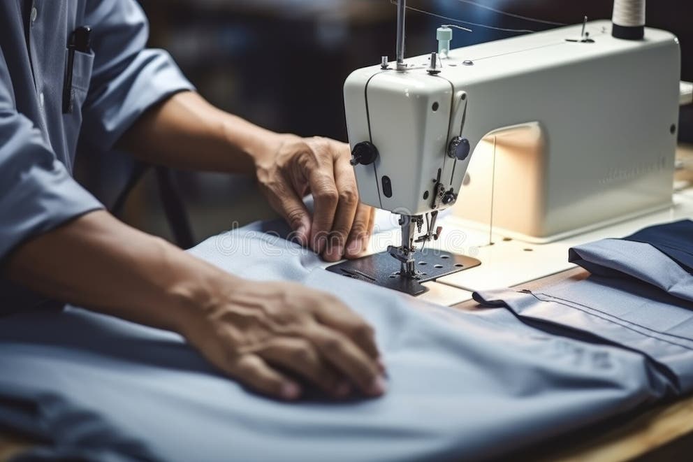 Experienced Tailor Creating Bespoke Clothing Using Sewing Machine and ...