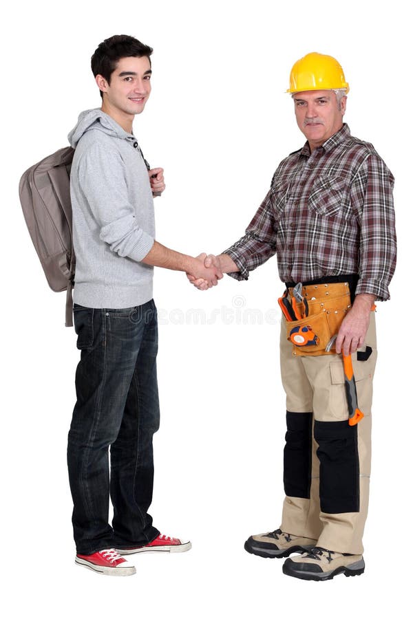 Experienced Tradesman Meeting New Apprentice Stock Image - Image of ...