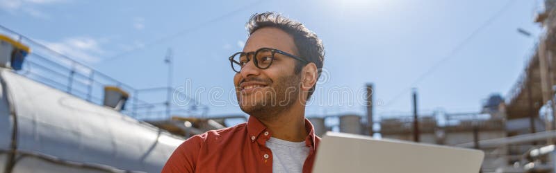 Experienced Worker Standing in Front of Large Construction Plant Stock ...