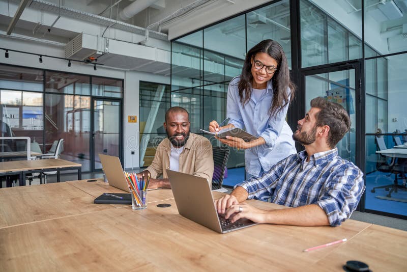 Experienced Workers Speaking about Statement in Conference Room Stock ...