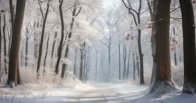 Experiencing the Frosty Beauty of Snowfall in a Timbered Forest Park ...