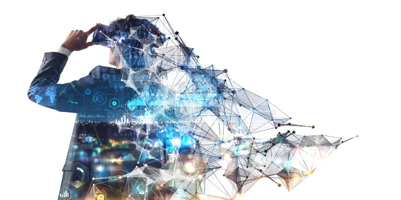 Experiencing Virtual Technology World. Mixed Media Stock Illustration ...