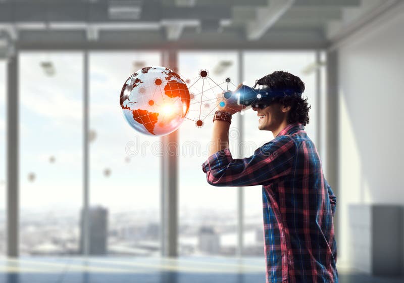 Experiencing Virtual Technology World. Mixed Media Stock Photo - Image ...