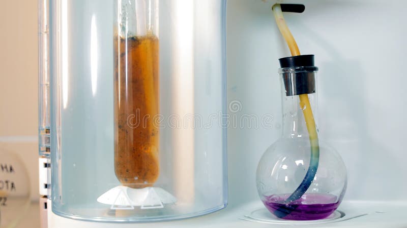 Experiment with Fluids in Laboratory. Laboratory Glassware with ...